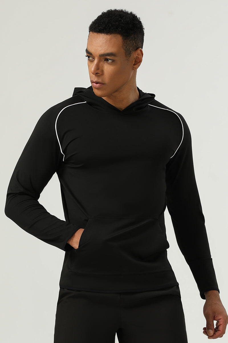 Men's Nylon Plug Hoodie High Stretch Colour Clash Sports Long Sleeve S ...